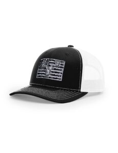 b wear sportswear american flag and deer skull hunting embroidered men's snapback trucker cap hat black/white