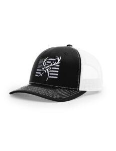 tribal buck american flag hunting embroidered meshback trucker cap hat black/white