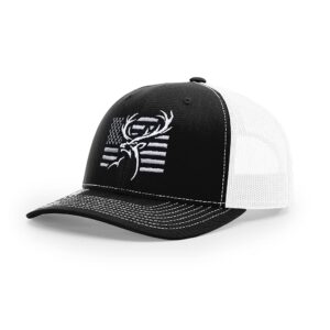 Tribal Buck American Flag Hunting Embroidered Meshback Trucker Cap Hat Black/White