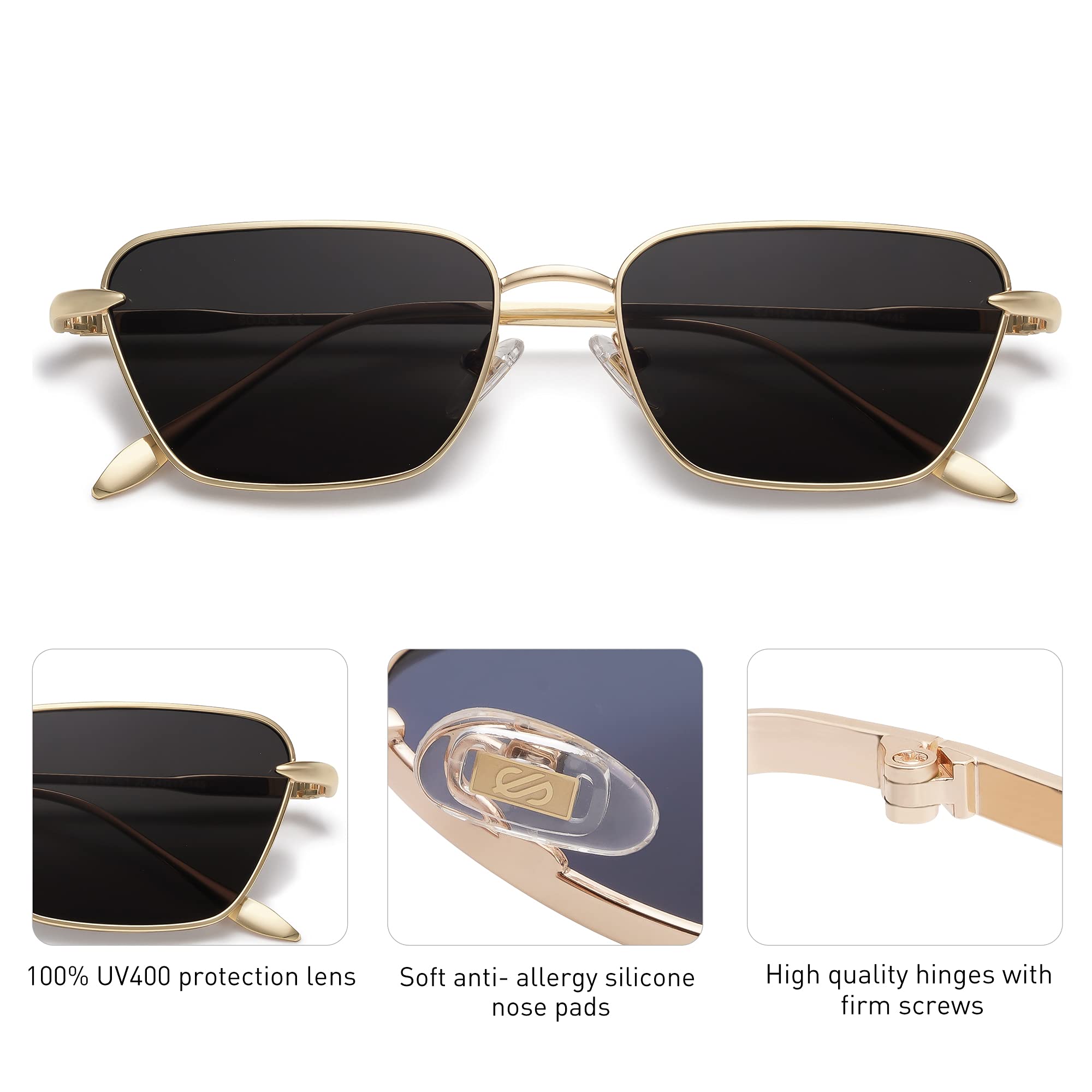 SOJOS Small Rectangle Sunglasses Fashion Narrow Designer Fun Sun Glasses SJ1158, Gold/Grey