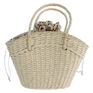 rismart women summer beach handbag handmade straw tote bag for vacation picnic daily beige