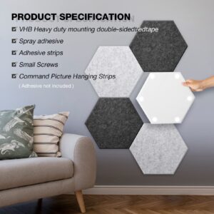 Drydiet 18 Pieces Hexagon Acoustic Panels Felt Sound Proofing Padding Beveled Edge Flame Retardant, 14 x 12 x 0.4 Inch High Density Dampening Panel for Studio Home Office, Light Grey, White, Dark Grey