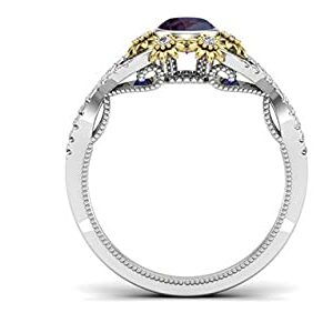 2 1/2 CT Round Shape Simulated Violet Alexandrite & White Cubic Zirconia Floral Wedding Engagement Ring in 14K White Gold Plated 925 Sterling Silver (2.50 Cttw) Ring Size - 6