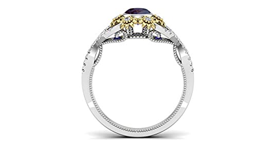 2 1/2 CT Round Shape Simulated Violet Alexandrite & White Cubic Zirconia Floral Wedding Engagement Ring in 14K White Gold Plated 925 Sterling Silver (2.50 Cttw) Ring Size - 6