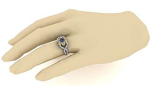 2 1/2 CT Round Shape Simulated Violet Alexandrite & White Cubic Zirconia Floral Wedding Engagement Ring in 14K White Gold Plated 925 Sterling Silver (2.50 Cttw) Ring Size - 6