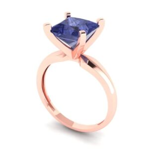 Clara Pucci 2.5 ct Princess Cut Solitaire Simulated Tanzanite Engagement Wedding Bridal Promise Anniversary Ring in 18K Rose Gold Size 4