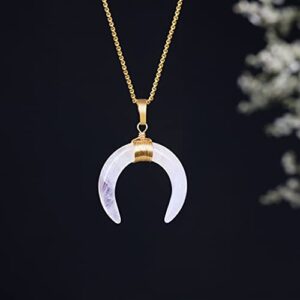 COAI Crescent Moon Womens Clear Quartz Crystal Necklace