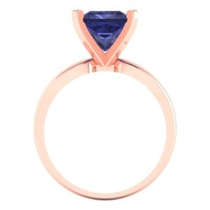 Clara Pucci 2.5 ct Princess Cut Solitaire Simulated Tanzanite Engagement Wedding Bridal Promise Anniversary Ring in 18K Rose Gold Size 4