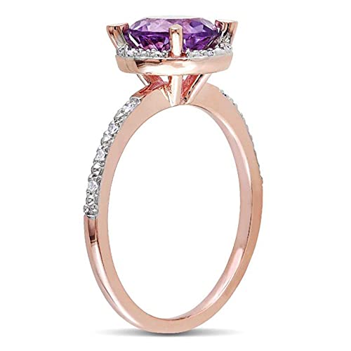 1 1/2 CT Round Shape Simulated Violet Amethyst & White Cubic Zirconia Halo Wedding Engagement Ring in 14K Rose Gold Plated 925 Sterling Silver (1.50 Cttw) Ring Size - 12