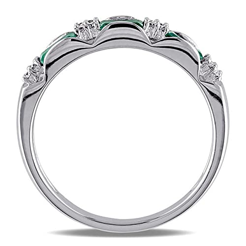 2 4/5 CT Emerald Shape Simulated Green Emerald & White Cubic Zirconia Half Eternity Wedding Engagement Band Ring in 14K White Gold Plated 925 Sterling Silver (2.80 Cttw) Ring Size - 11