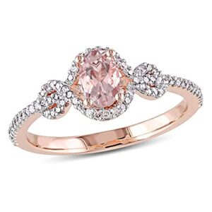 1 1/2 ct oval shape simulated pink morganite & white cubic zirconia side stone wedding engagement ring in 14k rose gold plated 925 sterling silver (1.50 cttw) ring size - 12