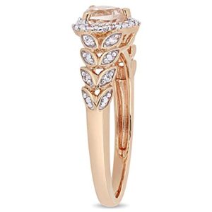 2 CT Heart Shape Simulated Pink Morganite & White Cubic Zirconia Halo Leaf Wedding Engagement Ring in 14K Rose Gold Plated 925 Sterling Silver (2 Cttw) Ring Size - 9