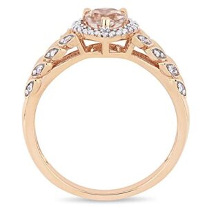 2 CT Heart Shape Simulated Pink Morganite & White Cubic Zirconia Halo Leaf Wedding Engagement Ring in 14K Rose Gold Plated 925 Sterling Silver (2 Cttw) Ring Size - 9