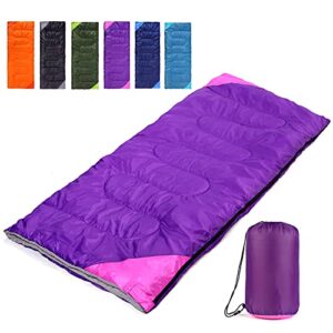 camping sleeping bag for kids adults boys and girls,cold and warm weather-summer, spring, fall, lightweight, waterproof compact bag for camping gear equipment, traveling, and outdoors (purple)