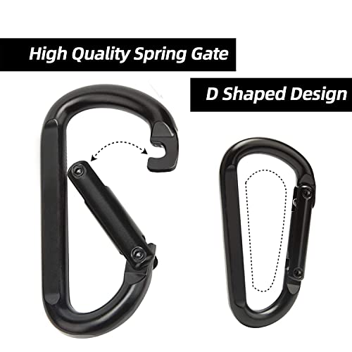 EZYA Carabiner Clip, 860lbs, 3" Iron Heavy Duty Carabiner, D Shape Hook - Hammocks, Camping, Hiking Accessories, Keychains, Caribiniers for Dog Leash, Yoga Swing, Gym etc, Black