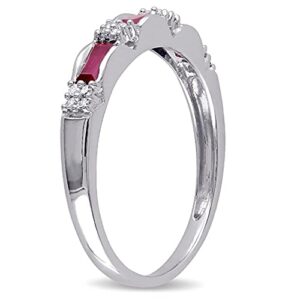 2 4/5 CT Emerald Shape Simulated Pink Ruby & White Cubic Zirconia Half Eternity Wedding Engagement Band Ring in 14K White Gold Plated 925 Sterling Silver (2.80 Cttw) Ring Size - 4