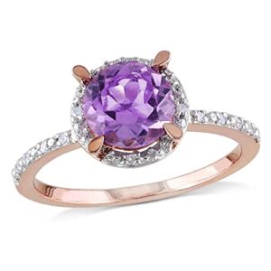 1 1/2 ct round shape simulated violet amethyst & white cubic zirconia halo wedding engagement ring in 14k rose gold plated 925 sterling silver (1.50 cttw) ring size - 12