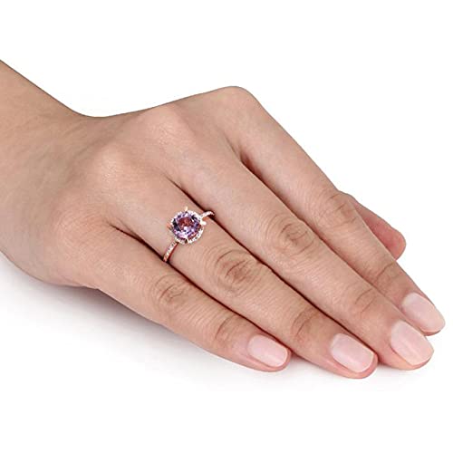 1 1/2 CT Round Shape Simulated Violet Amethyst & White Cubic Zirconia Halo Wedding Engagement Ring in 14K Rose Gold Plated 925 Sterling Silver (1.50 Cttw) Ring Size - 12