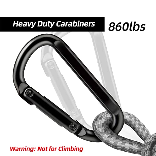 EZYA Carabiner Clip, 860lbs, 3" Iron Heavy Duty Carabiner, D Shape Hook - Hammocks, Camping, Hiking Accessories, Keychains, Caribiniers for Dog Leash, Yoga Swing, Gym etc, Black