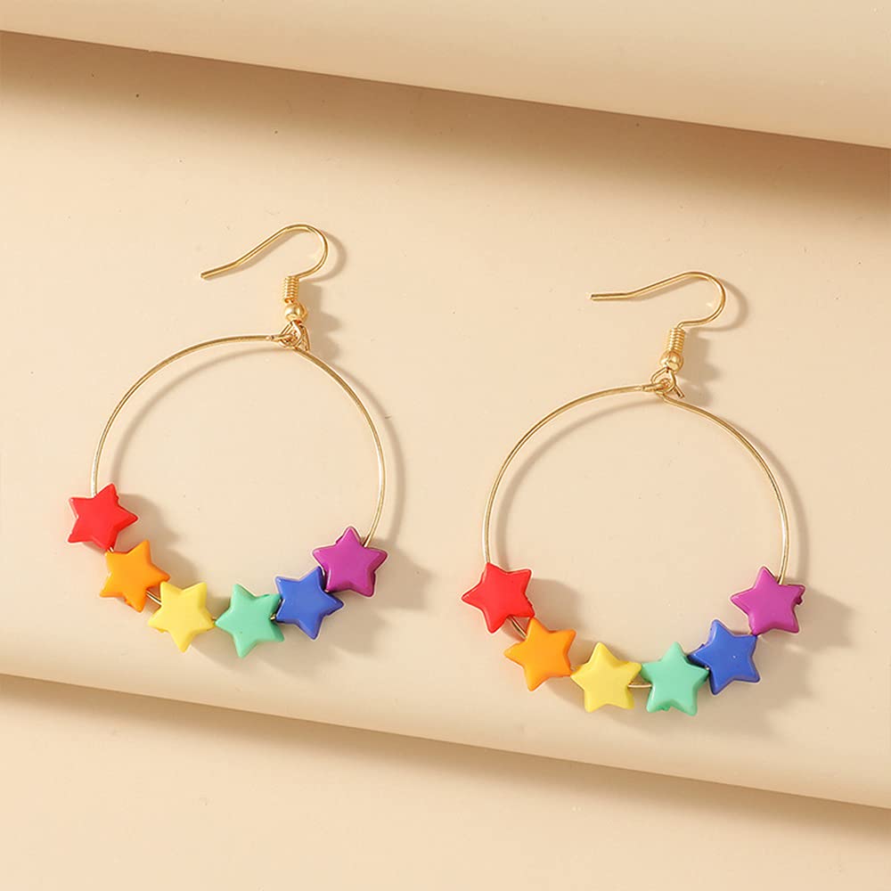 TIANBANGSHI Unique Cute Resin Dangle Drop Earring Funny Cartoonn Rainbow Color stars Drop Earrings Acrylic Tassel Earrings for Women Jewelry Gifts (Style-3)