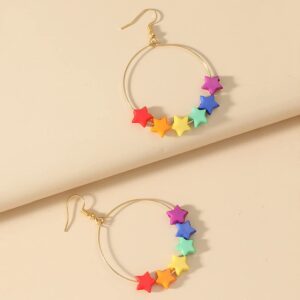 TIANBANGSHI Unique Cute Resin Dangle Drop Earring Funny Cartoonn Rainbow Color stars Drop Earrings Acrylic Tassel Earrings for Women Jewelry Gifts (Style-3)