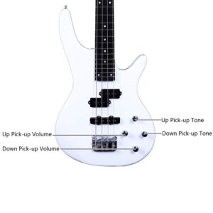 Trlec 4 String GJazz Electric Bass Guitar Full Size Right Handed, with Power Line and Wrench Tool,White