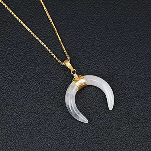 COAI Crescent Moon Womens Clear Quartz Crystal Necklace