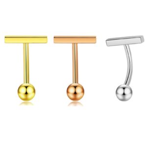 serynow 14g bar belly button rings piercing surgical steel belly button piercing bar belly rings curved navel barbell piercing jewelry (silver gold rose gold 3pcs)