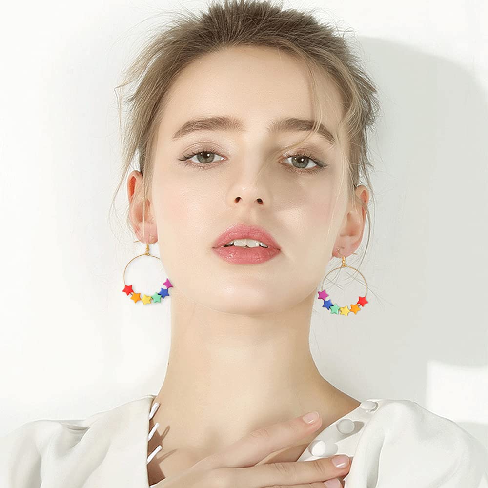 TIANBANGSHI Unique Cute Resin Dangle Drop Earring Funny Cartoonn Rainbow Color stars Drop Earrings Acrylic Tassel Earrings for Women Jewelry Gifts (Style-3)