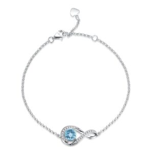 gemlanto 925 sterling silver bracelet infinity created aquamarine march birthstone link bracelets for women girls danity simple graduation birthday anniversary jewelry gifts for her mom, adjustable chain 6.7+0.6+0.6 inch