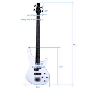 Trlec 4 String GJazz Electric Bass Guitar Full Size Right Handed, with Power Line and Wrench Tool,White