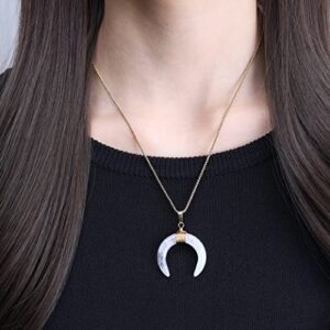 COAI Crescent Moon Womens Clear Quartz Crystal Necklace