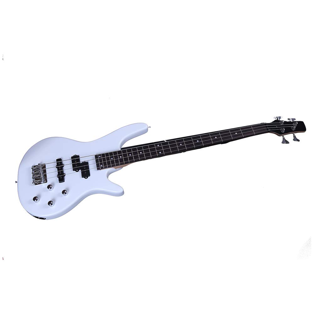 Trlec 4 String GJazz Electric Bass Guitar Full Size Right Handed, with Power Line and Wrench Tool,White