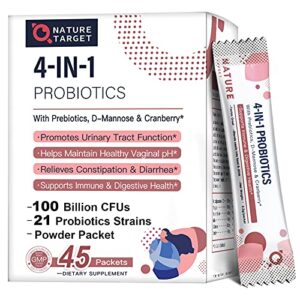 nature target probiotics-for-women prebiotics-and-probiotics-powder, 100-billion-cfus 45-day-supply, women's-probiotic with d-mannose and cranberry for urinary tract/gut/digestive health