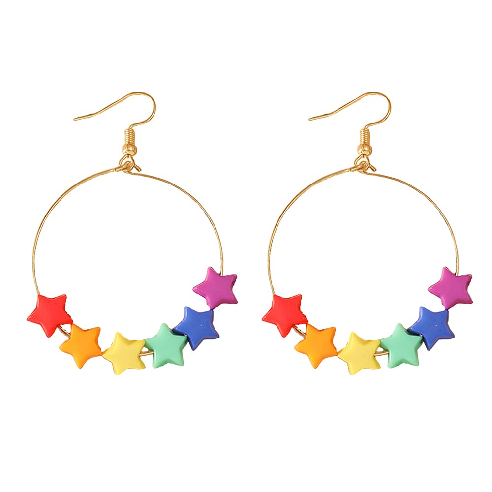 TIANBANGSHI Unique Cute Resin Dangle Drop Earring Funny Cartoonn Rainbow Color stars Drop Earrings Acrylic Tassel Earrings for Women Jewelry Gifts (Style-3)