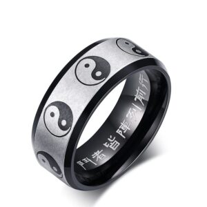 yin yang tai chi chunky thick stainless steel band rings for women men personalized faith statement iternity couple rings black enameled chinese taoist nine syllable mantra ring matted finshed dad boyfriend christmas new year birthday (6)