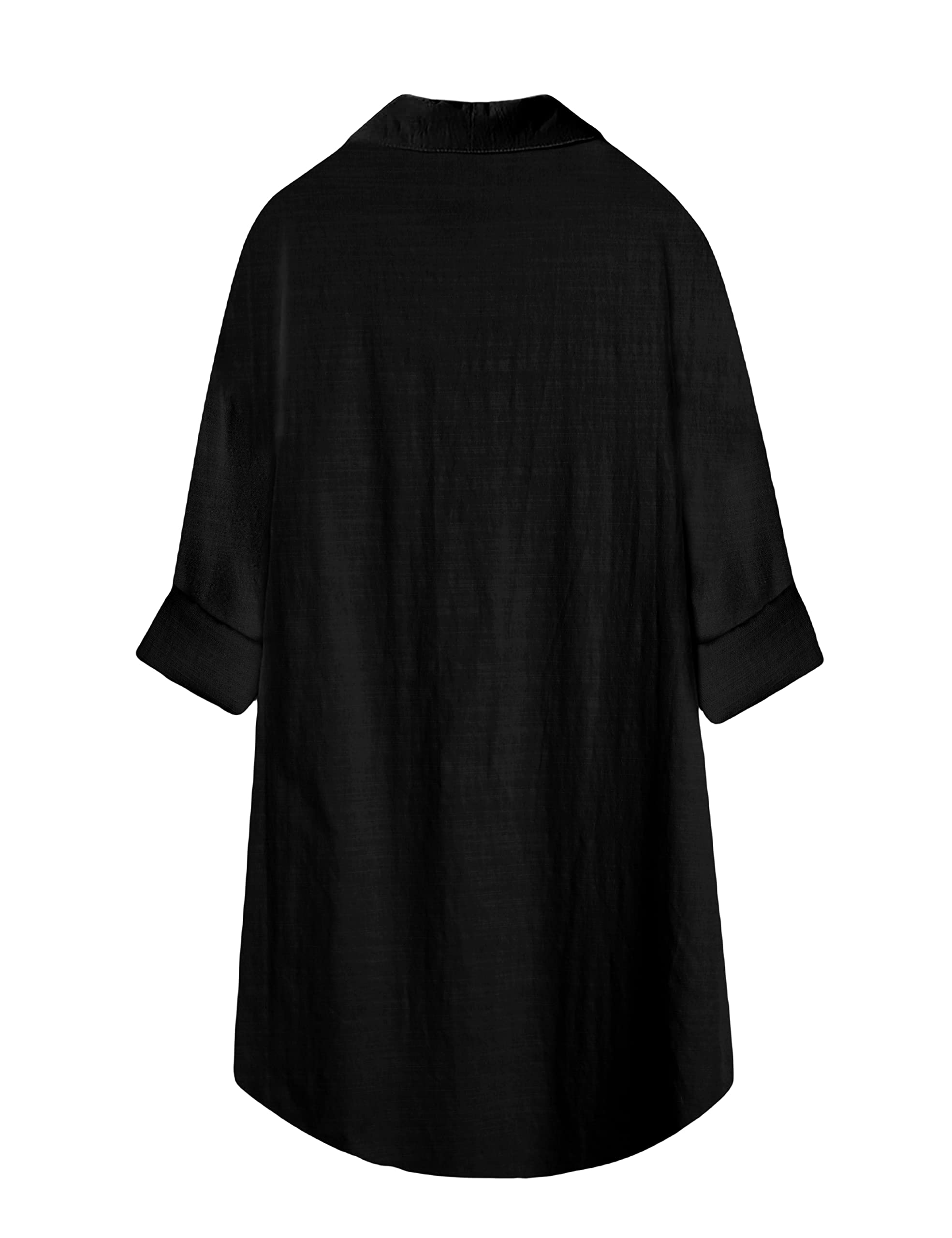 Bianstore Women's Oversized Linen Shirts Blouses Tops Long Sleeve High Low Button Up Shirts (Black-M)