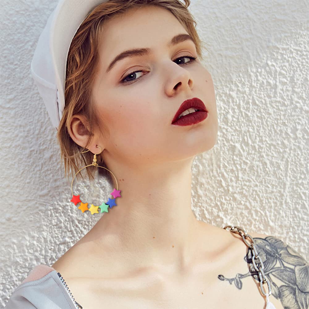 TIANBANGSHI Unique Cute Resin Dangle Drop Earring Funny Cartoonn Rainbow Color stars Drop Earrings Acrylic Tassel Earrings for Women Jewelry Gifts (Style-3)