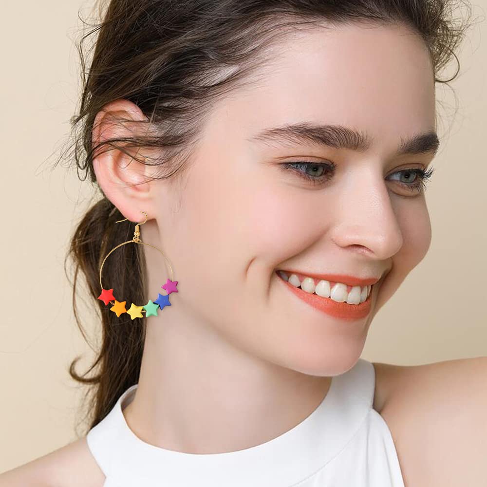 TIANBANGSHI Unique Cute Resin Dangle Drop Earring Funny Cartoonn Rainbow Color stars Drop Earrings Acrylic Tassel Earrings for Women Jewelry Gifts (Style-3)