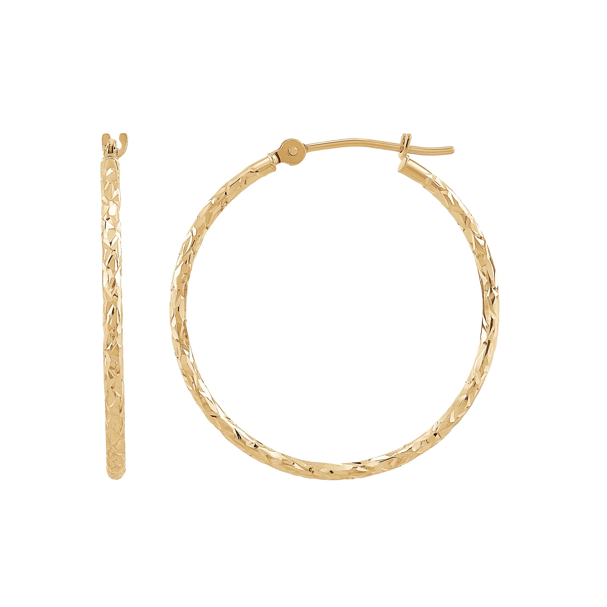 Welry Crystal-Cut Tube Hoop Earrings for Women, 10K Yellow Gold, Jewelry Gift Idea, 28mm