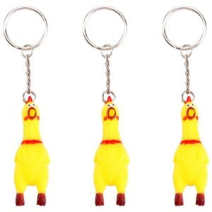 3 pack screaming chicken keychain, mini rubber squeeze screaming chicken toy pendant keychain for bags keys