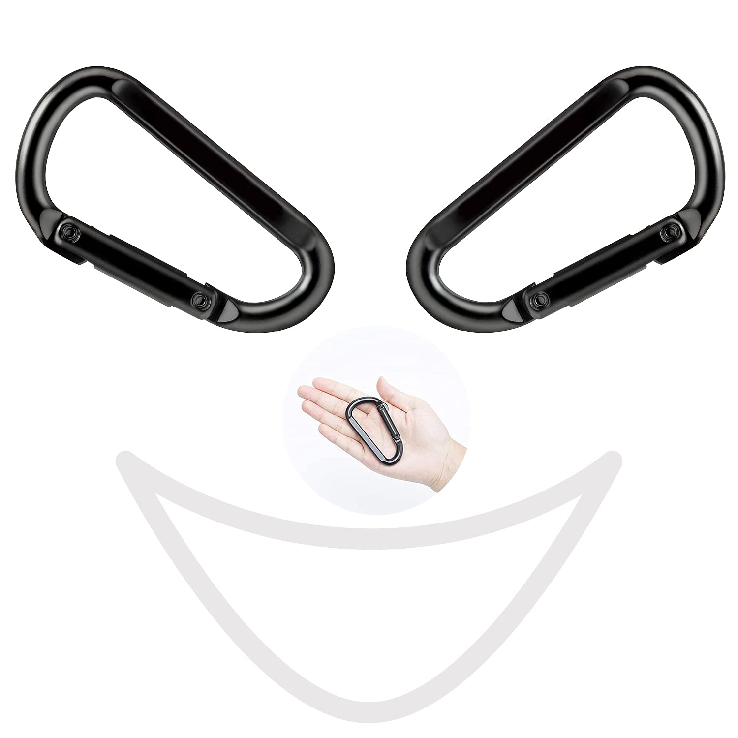 EZYA Carabiner Clip, 860lbs, 3" Heavy Duty Carabiner, D Ring Hooks - Keychains, Camping, Hiking Accessories, Caribiniers for Dog Leash, Hammocks, Yoga Swing, Gym etc, Black, 4PCS