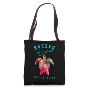 nassau the bahamas tropical hibiscus flowers sea turtle tote bag