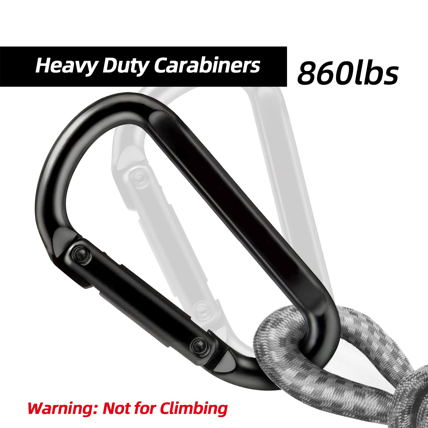 EZYA Carabiner Clip, 860lbs, 3" Heavy Duty Carabiner, D Ring Hooks - Keychains, Camping, Hiking Accessories, Caribiniers for Dog Leash, Hammocks, Yoga Swing, Gym etc, Black, 4PCS