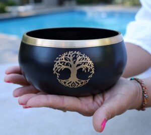 tibetan tree of life singing bowl mallet cushion set ~ for meditation, yoga, spiritual healing and mindfulness ~ extra large black