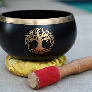 Tibetan Tree Of Life Singing Bowl Mallet Cushion Set ~ For Meditation, Yoga, Spiritual Healing and Mindfulness ~ Extra Large Black