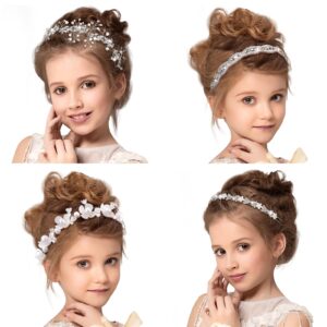 4 pcs bridal flower girl headpieces - white princess wedding headbands with pearls, rhinestones for women, girls photography (romantic style)