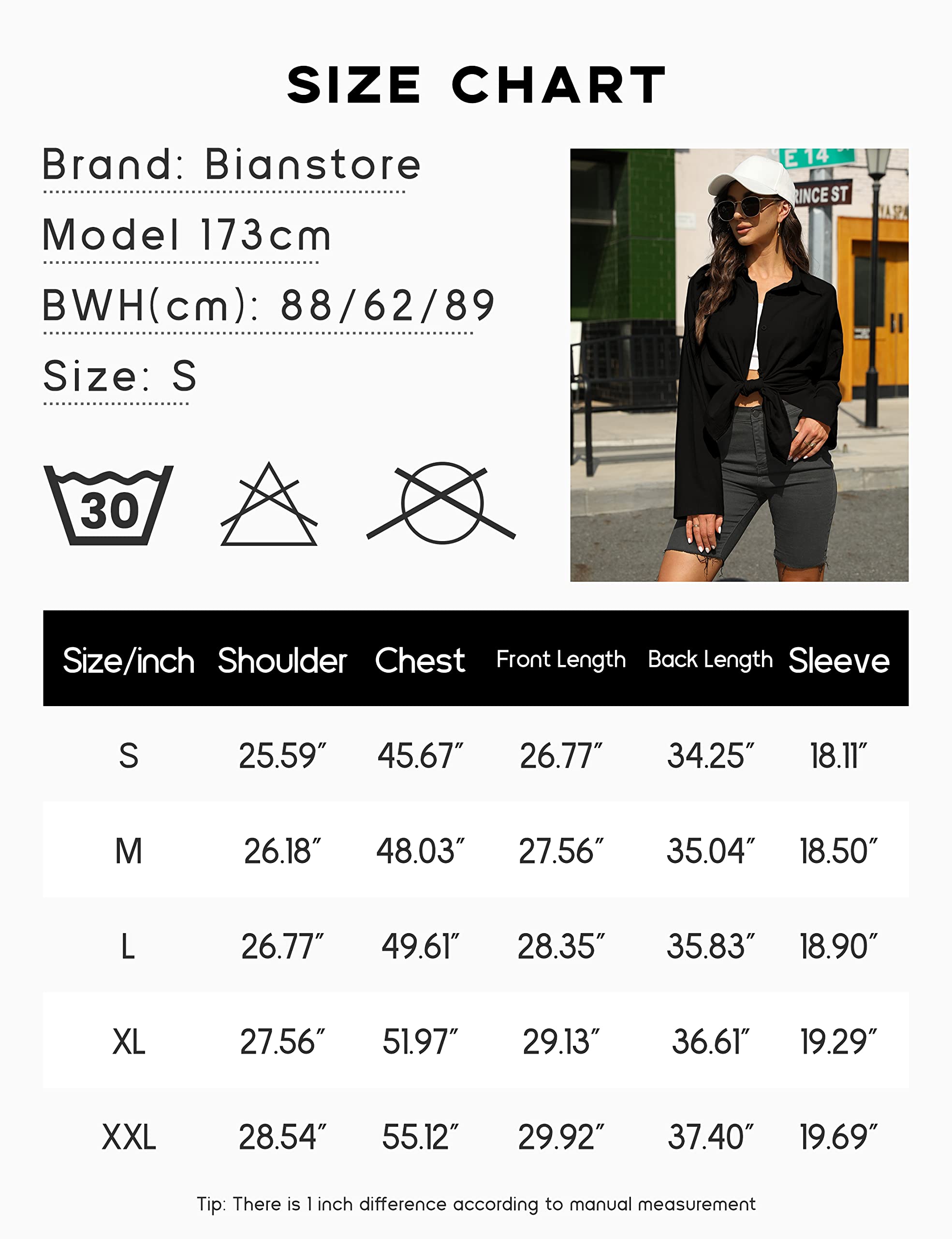 Bianstore Women's Oversized Linen Shirts Blouses Tops Long Sleeve High Low Button Up Shirts (Black-M)