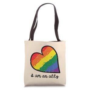 i am an ally heart gay rainbow pride lgbtq support men women tote bag