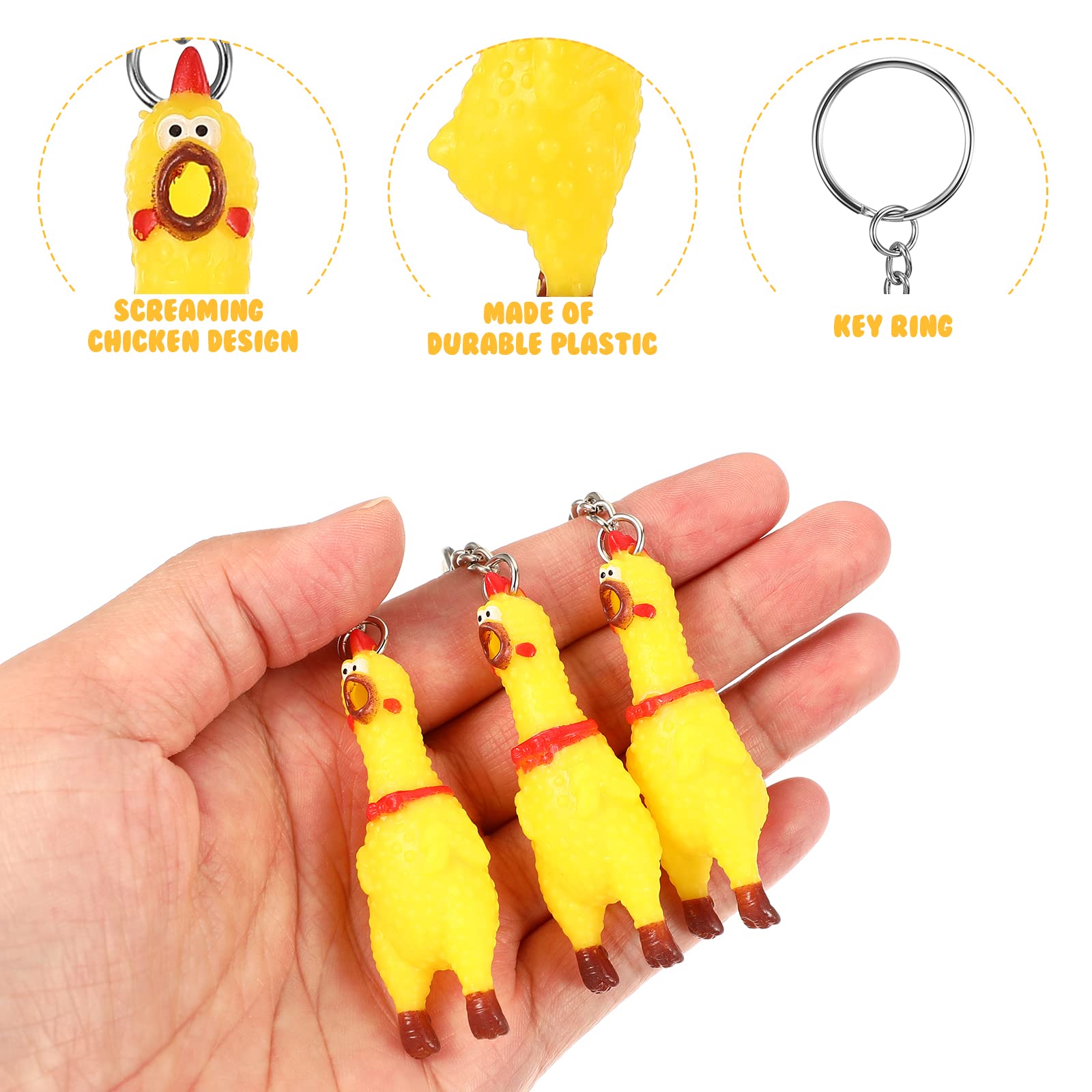 3 Pack Screaming Chicken Keychain, Mini Rubber Squeeze Screaming Chicken Toy Pendant Keychain for Bags Keys